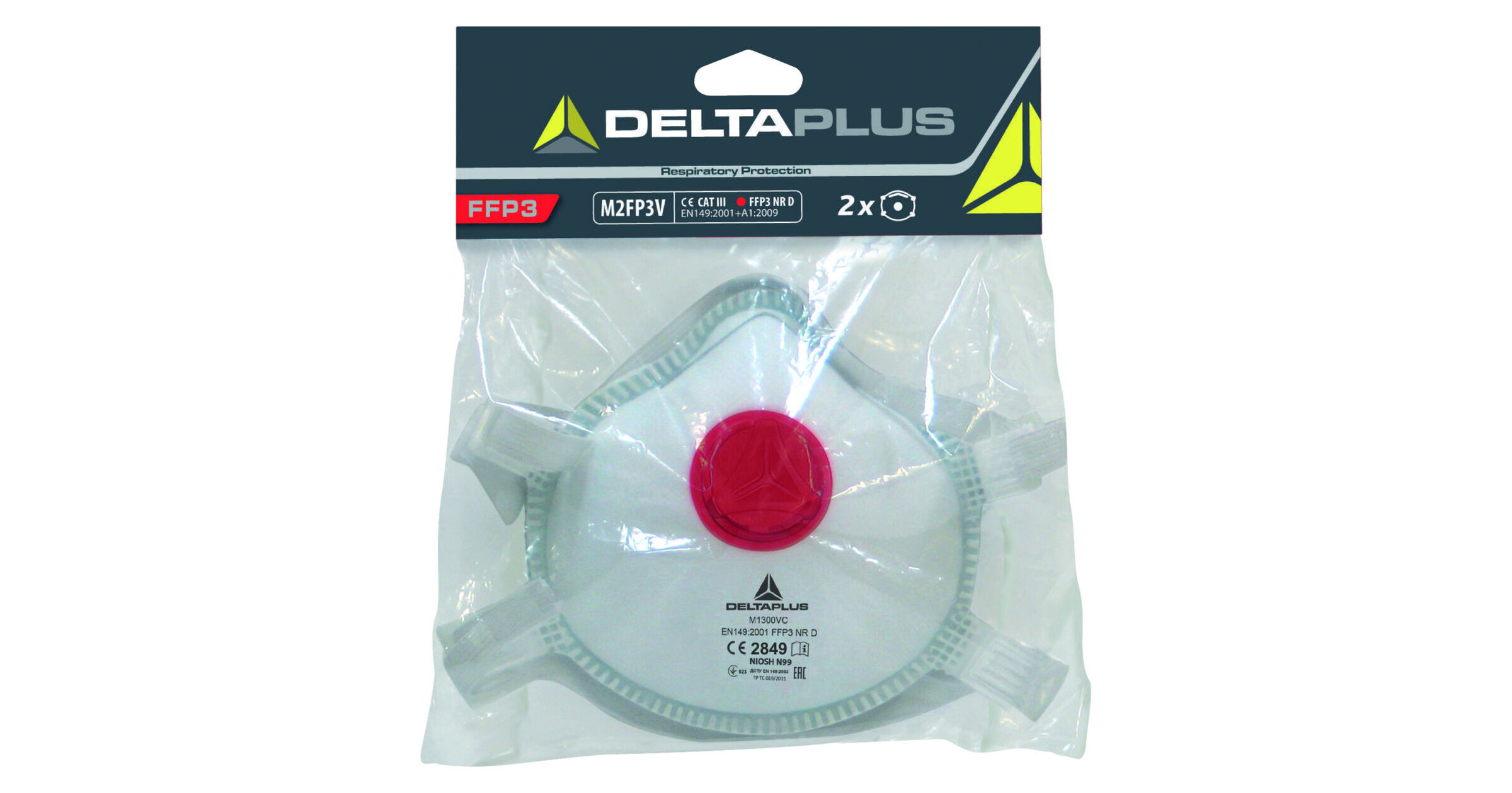 Delta Plus M2FP3V P3 Disposable Face Mask Dust Respirators - Pack of 2